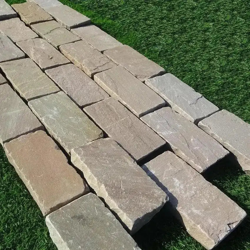 Raj Green Sandstone Cobble Setts 200 x 100 x 50 | Paving Slabs UK